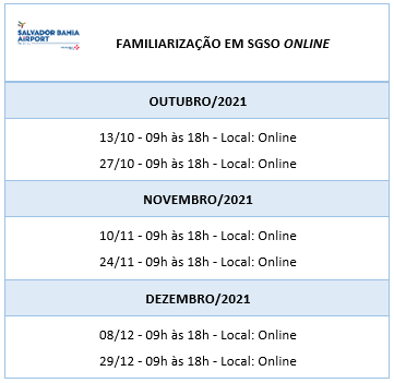 Familiarização SGSO Online 2021 | e-inscrição