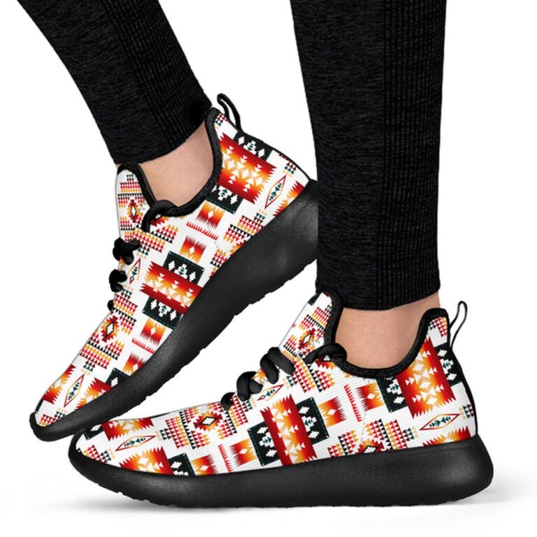Native American Shoes, White Tribes Pattern Native American Mesh Knit ...